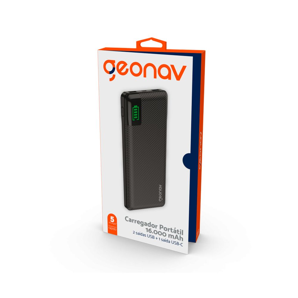 Carregador Portatil 16.000mah Universal Preto Pb16kbk Geonav - Eletronica Santana