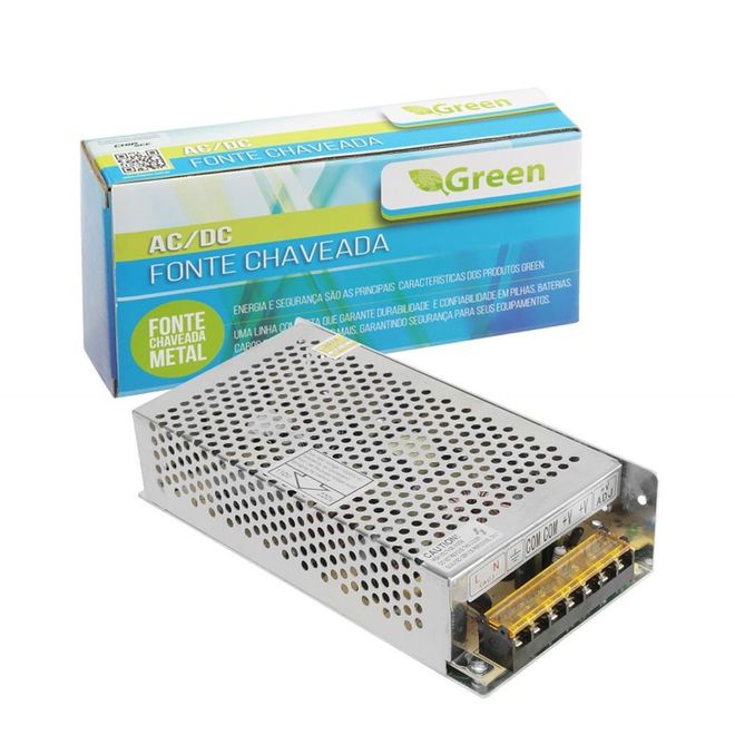 Fonte Chaveada 12v 10a 120w Bivolt Gabinete Metálico 044-0120 Green - Eletronica Santana