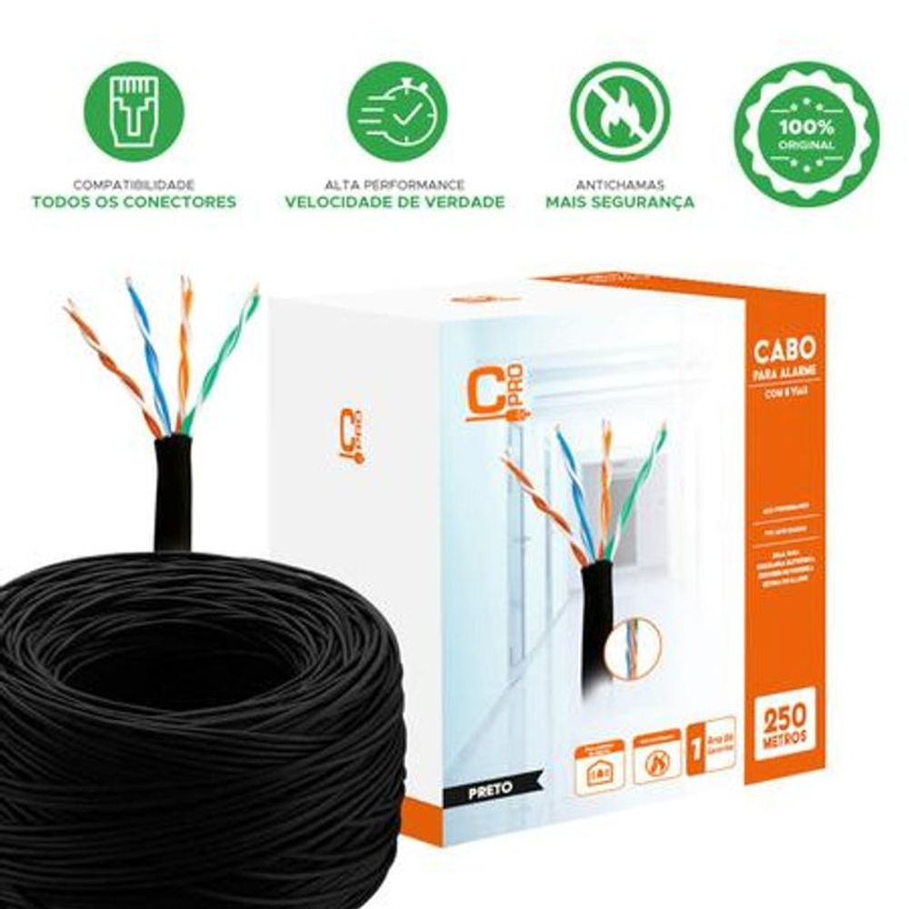 Cabo para CFTV Preto 250m Connect Pro | Alta Qualidade - Eletronica Santana