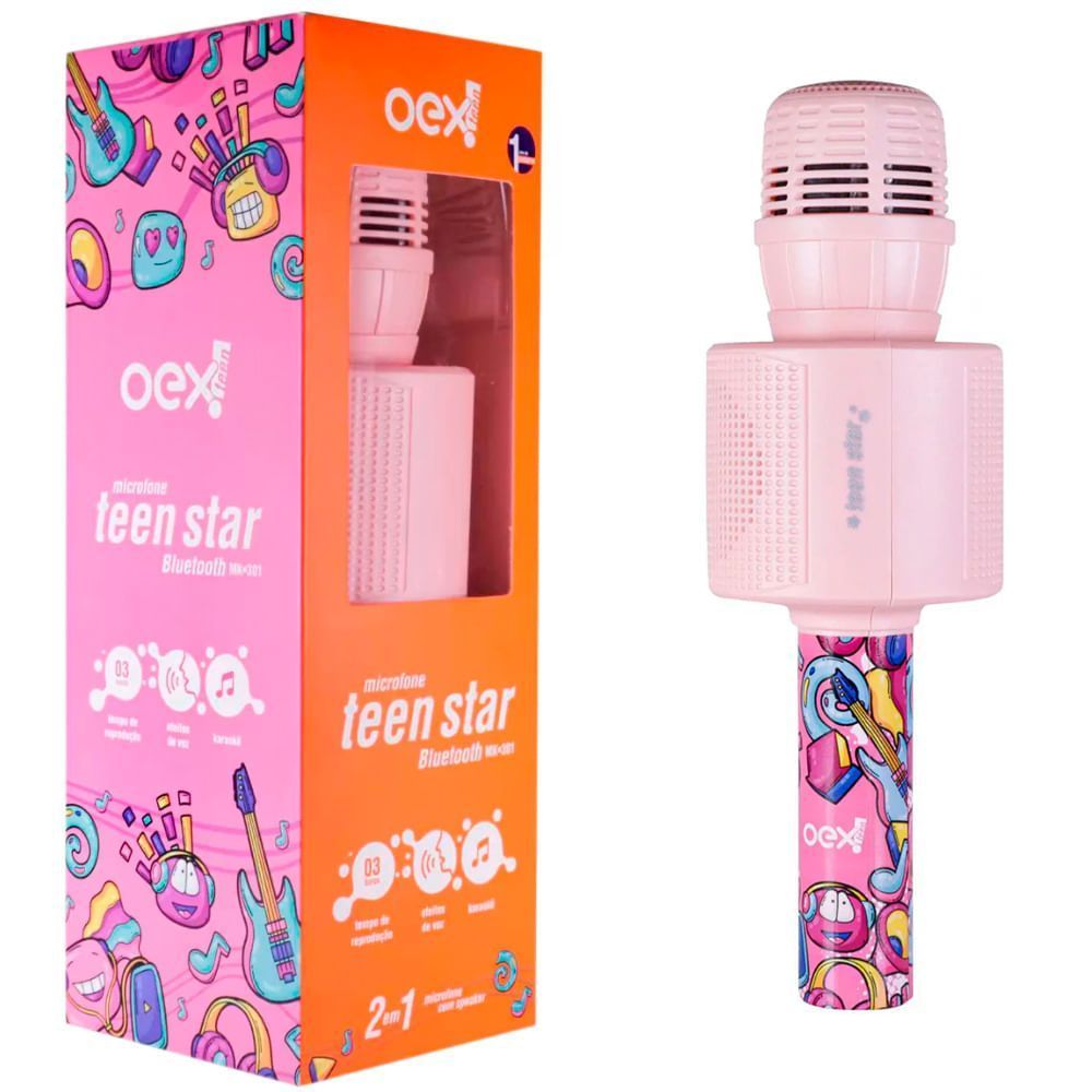 Microfone Bluetooth Teen Star Rosa OEX | Eletrônica Santana ...