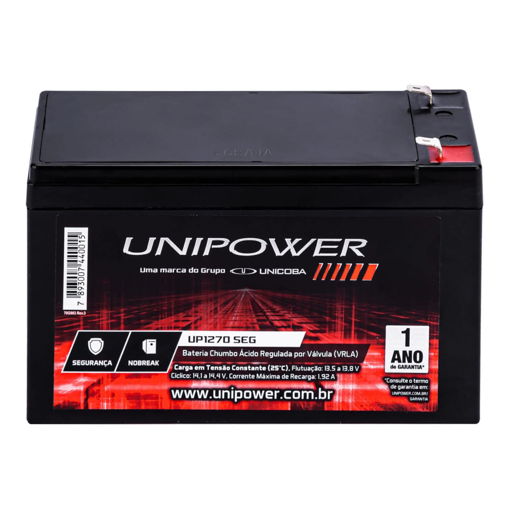 Kit Bateria Selada Unipower Estacionária VRLA UP1270SEG 12V/7Ah F187 ...