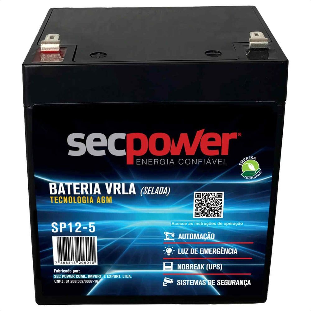 Bateria 12V 5Ah SP 12-5 SecPower | Eletrônica Santana - Eletronica Santana