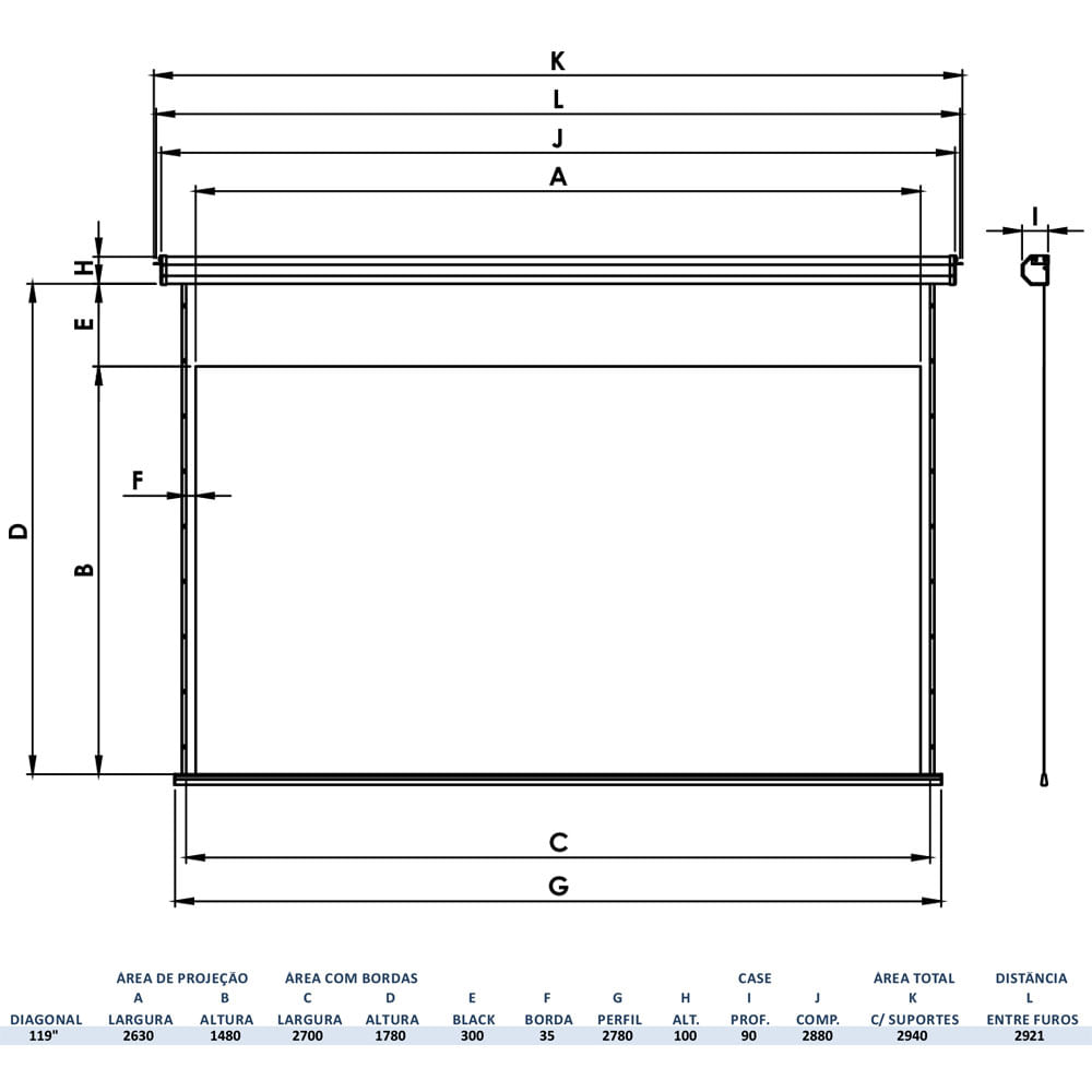 Tela de Projeção Motorizada 119" Semi Tensionada Classic LX Projetelas ...